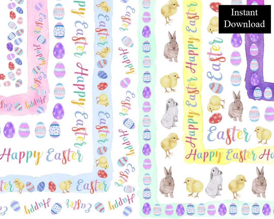 Easter Watercolour Borders Frames Rabbit Easter Egg Clip Art Bundle 12 ...