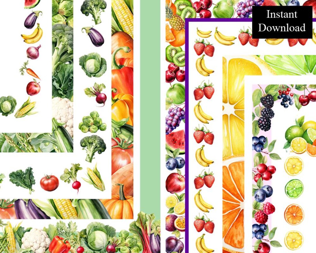 Fruit and Vegetable Watercolor Borders Frames Frame Vegetable and ...