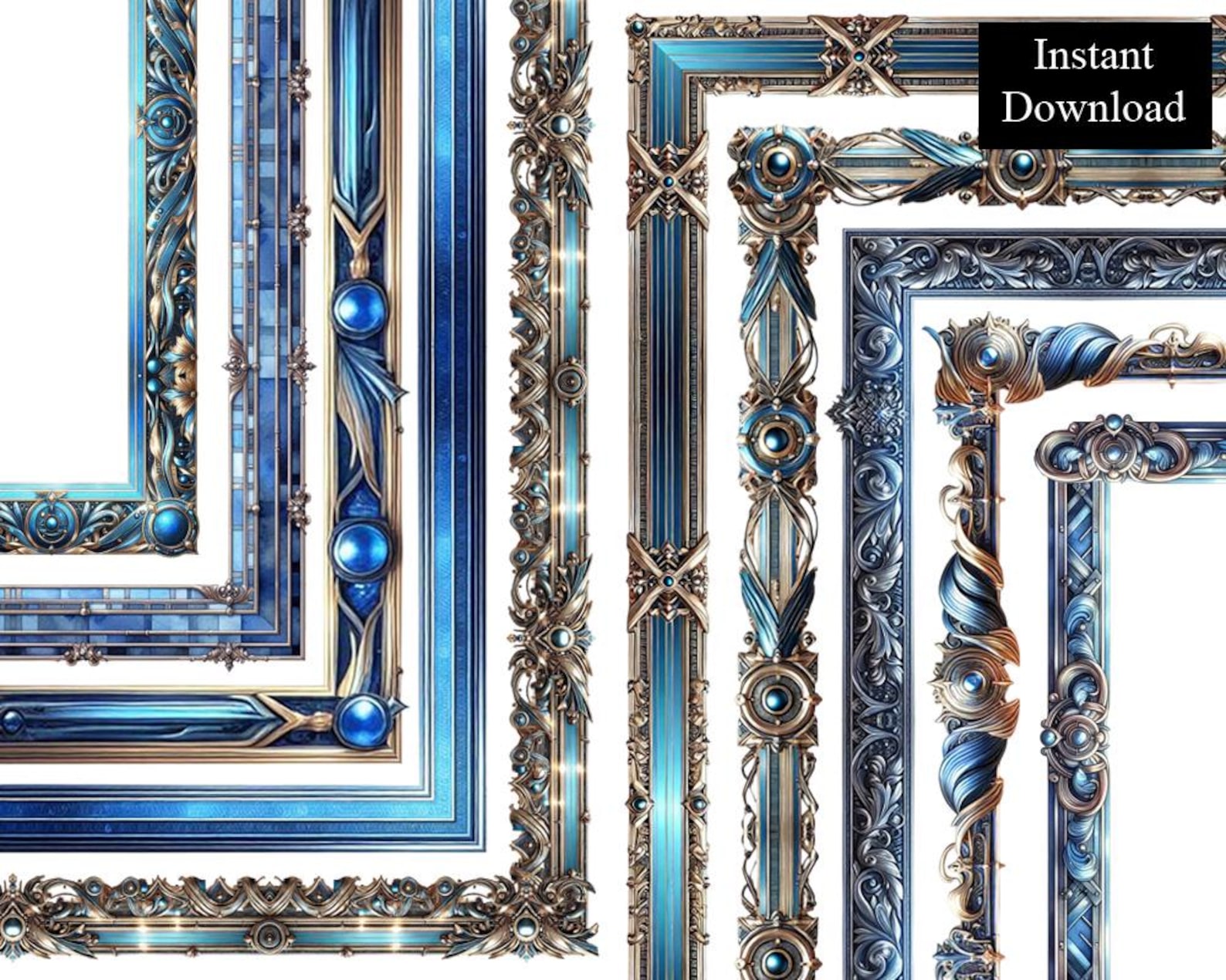 Blue Metal Watercolour Borders Frames Futuristic Sci Fi Clip Art 8 ...