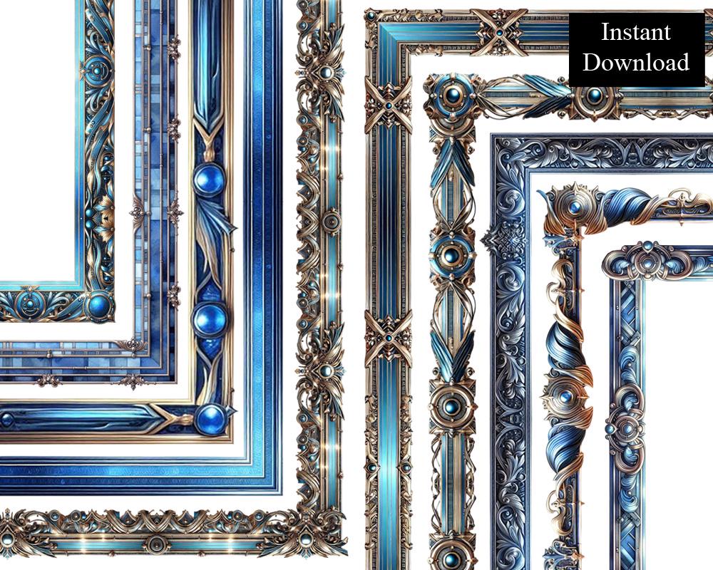 Blue Metal Watercolour Borders Frames Futuristic Sci Fi Clip Art 8 ...