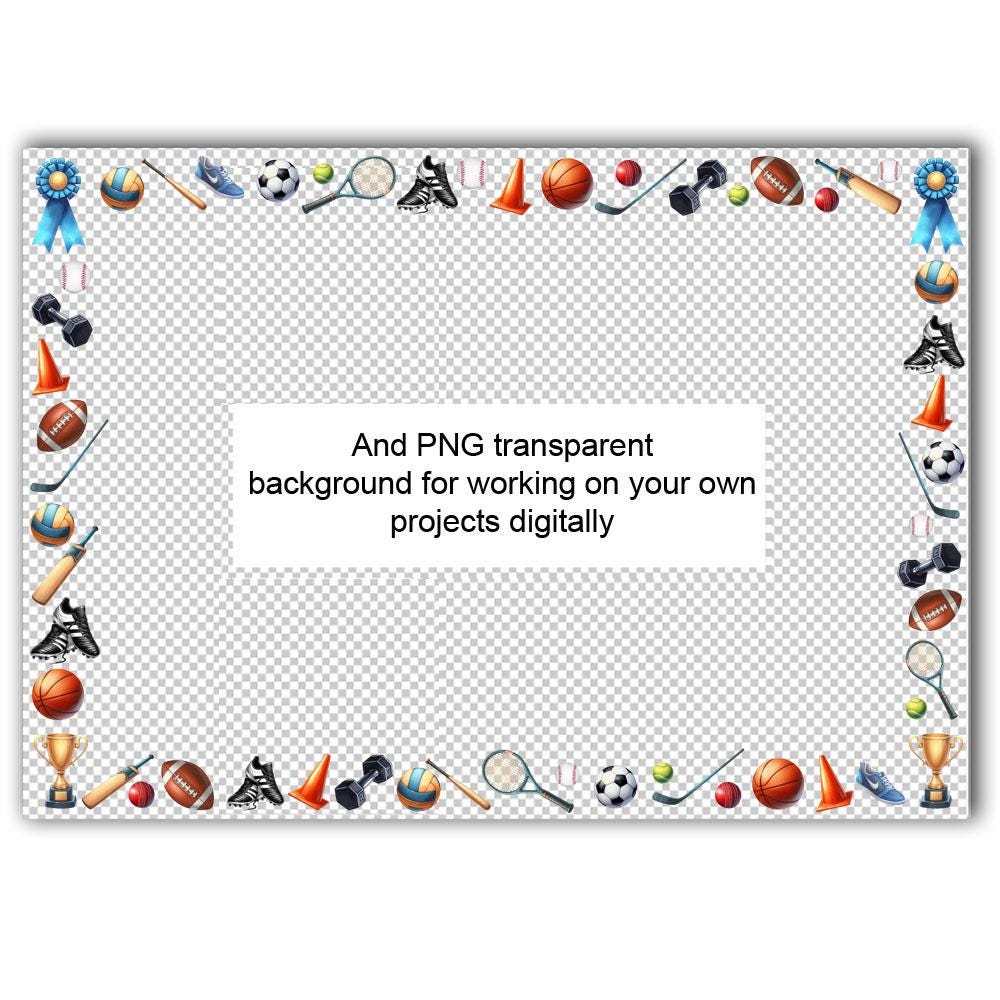 Sports Field Day Border Sports Equipment Clip Art PDF and PNG Digital ...