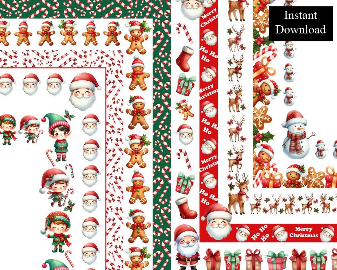 Santa Watercolour Christmas Borders Frames Clip Art 10 Digital Download ...