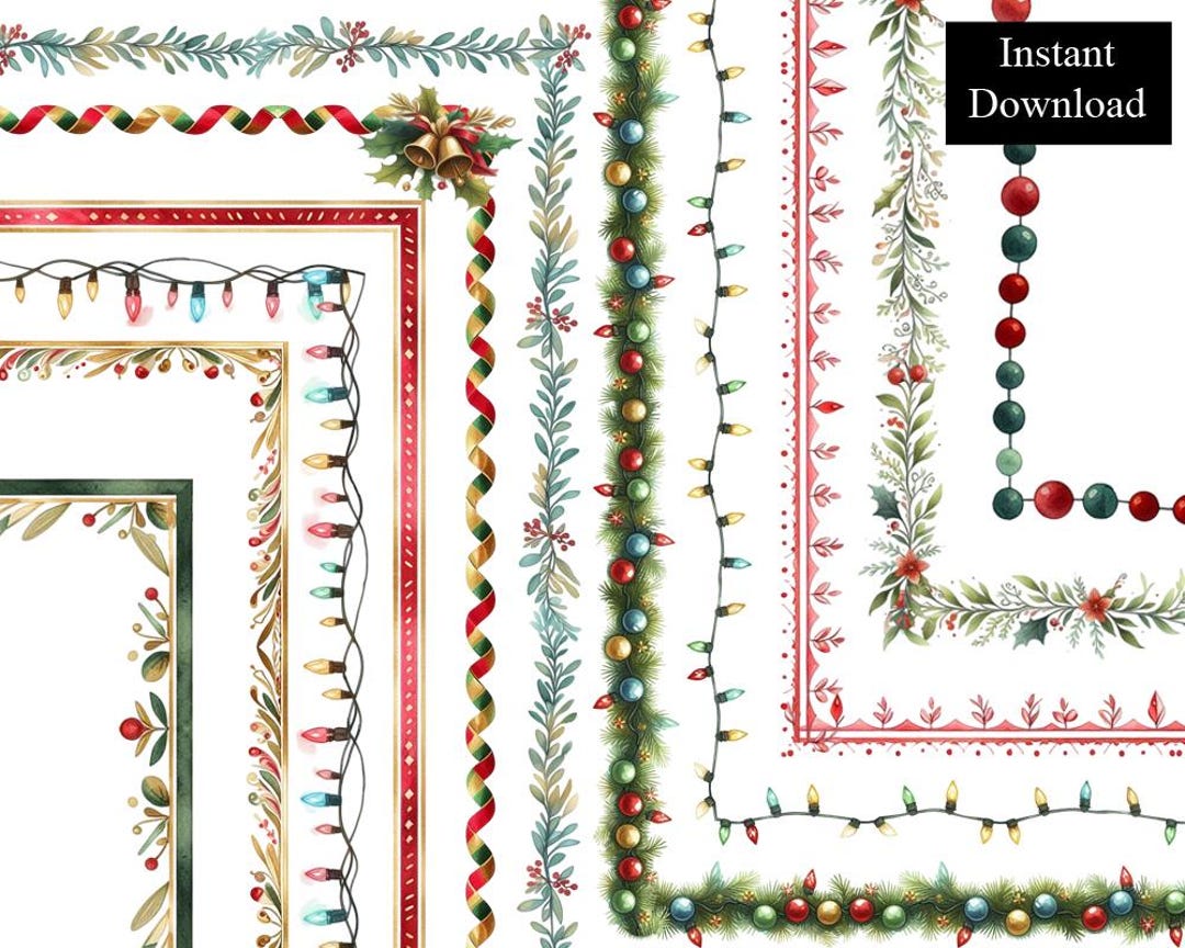 Simple Watercolour Christmas Borders Frames Clip Art 11 Digital ...