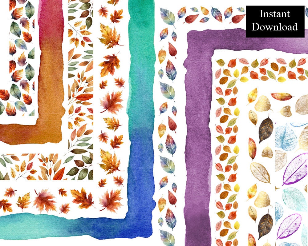 Autumn Leaves Watercolour Borders Frames Fall Autumn Clip Art Bundle 10 ...