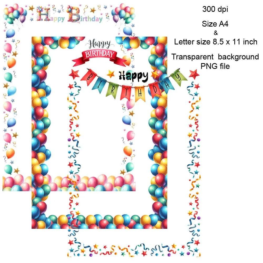 Birthday Party Watercolour Borders Frames Happy Birthday Clip Art ...