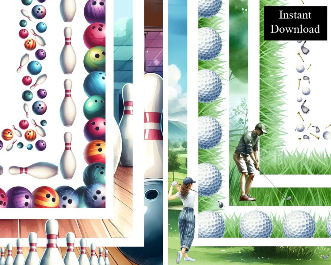 Golf, Ten Pin Bowling Watercolour Borders Frame Golf Ball Clip Art ...