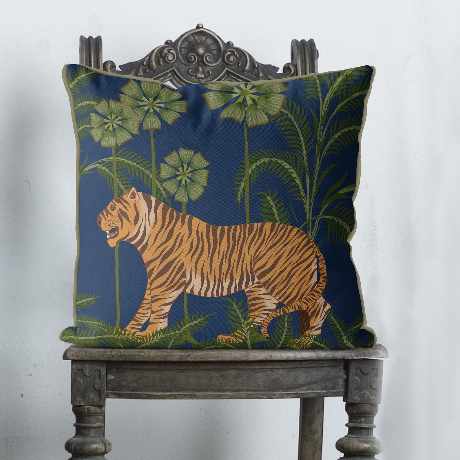 Tiger throw pillows tiger pillow cover blue tropical | Etsy