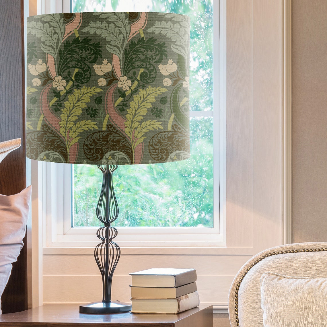 Woodland lamp shade green forest lampshade botanical ferns | Etsy