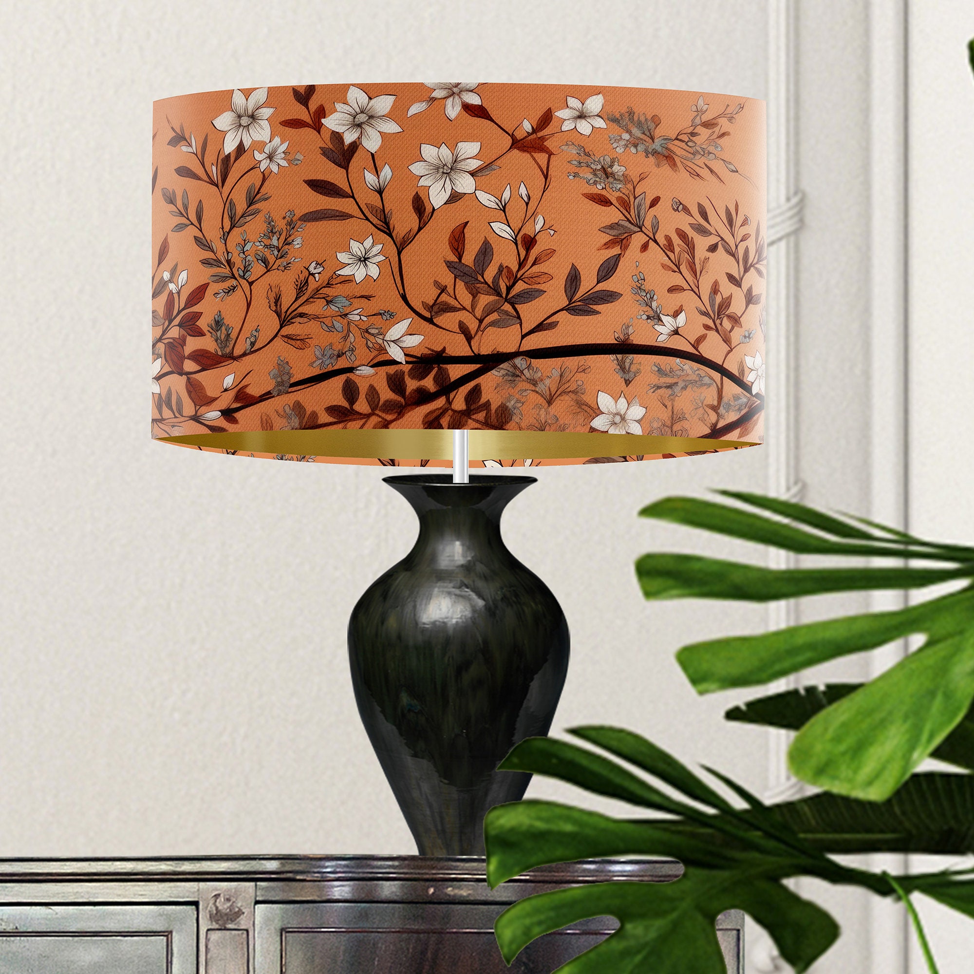 Rust Floral Lamp Shade, Autumn Toned Burnt Orange Terracotta Earth ...