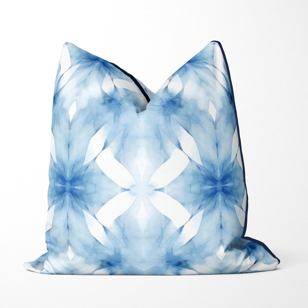 Hamptons Style Pillows, Shibori Style Light Blue and White Pillow Cover ...