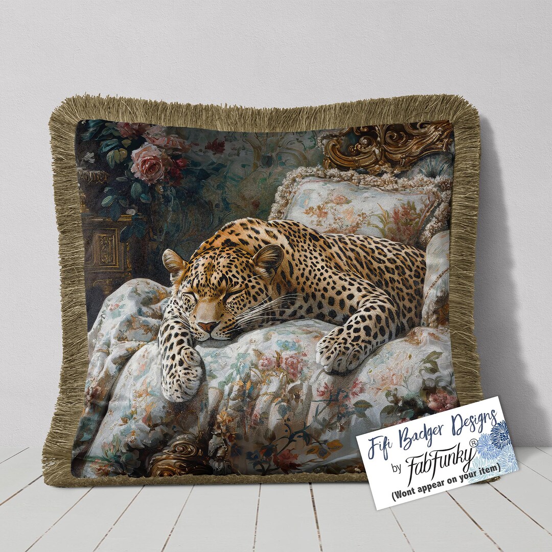 Glamorous Chic Leopard Luxury Velvet Fringed Pillow Cover, Gold Bedroom ...
