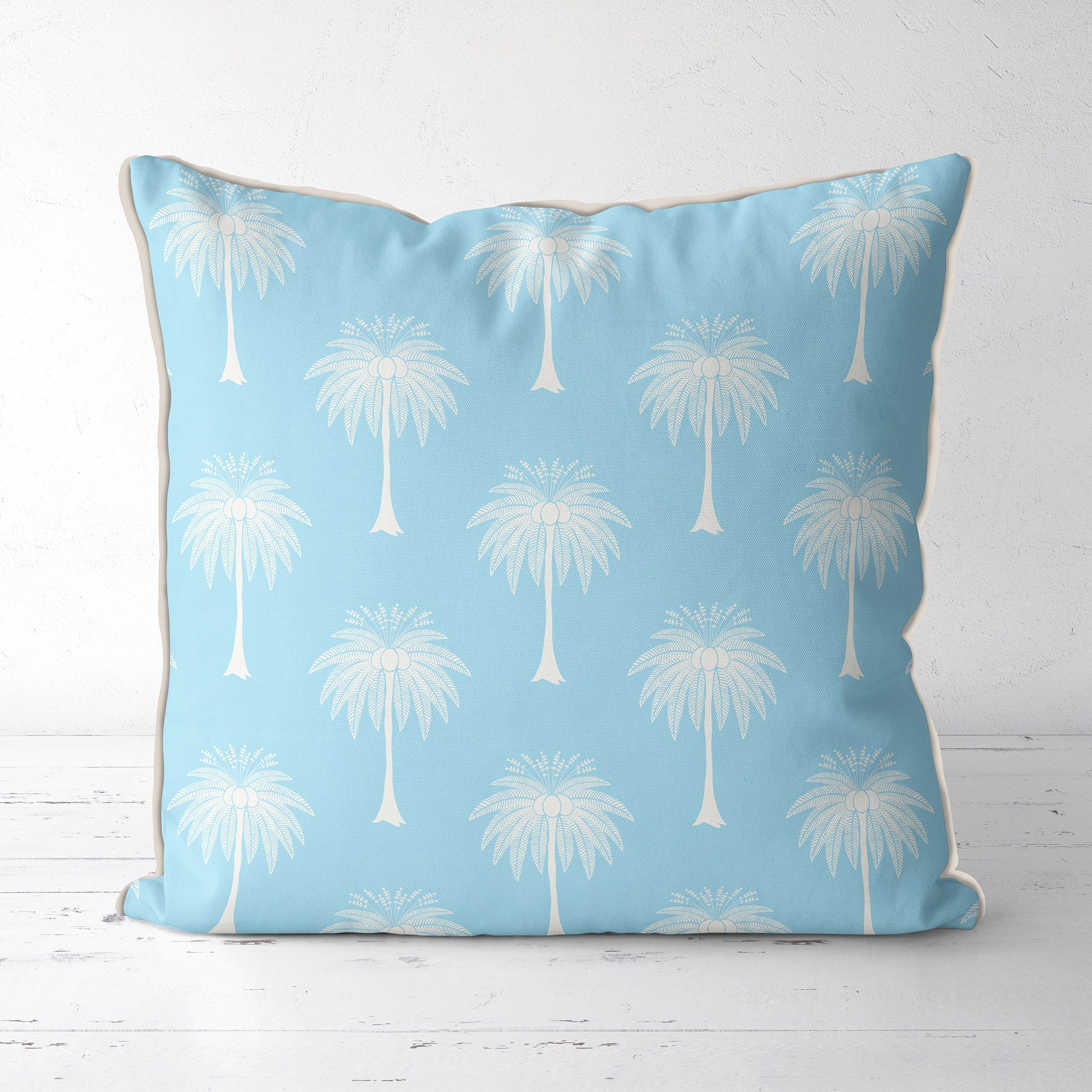 Bright Blue & White Palm Tree Pillow Cover Tropical Palm - Etsy