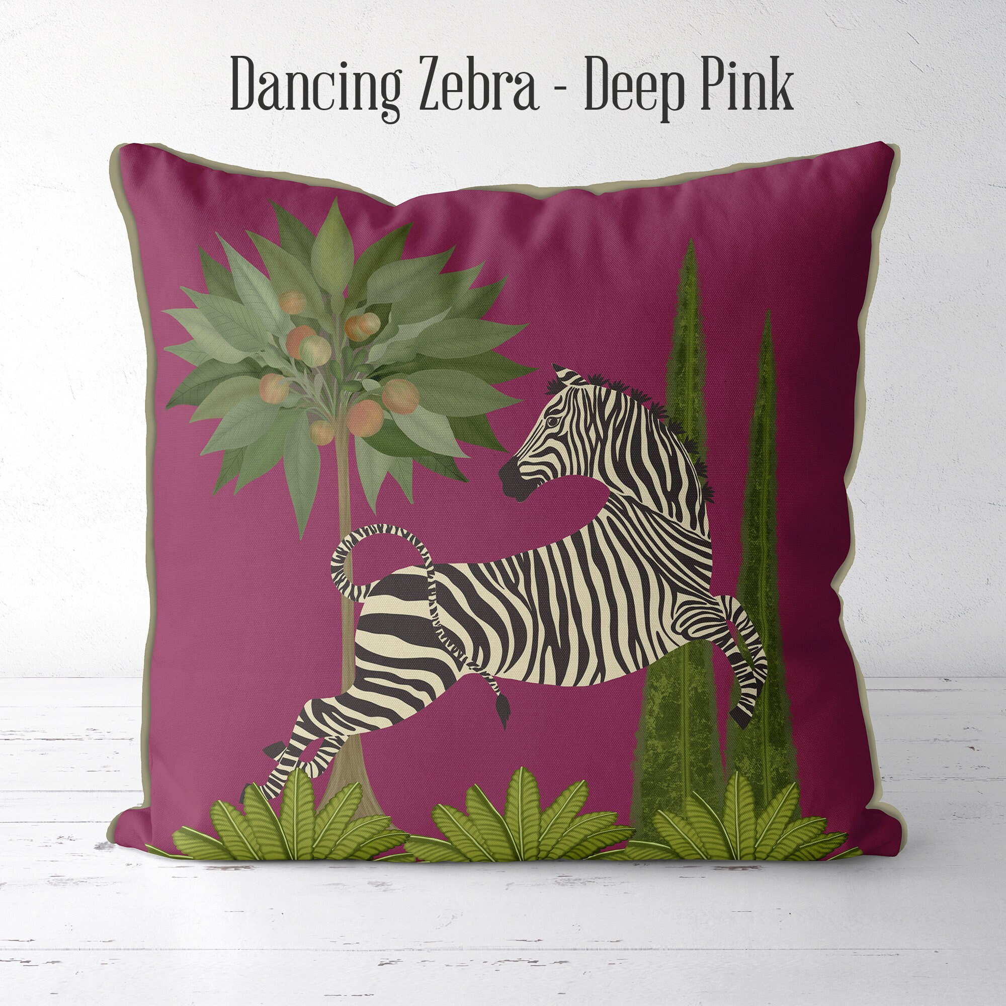 Zebra Throw Pillow Cover, Jade Green Tropical Designer Pillow Cover ...