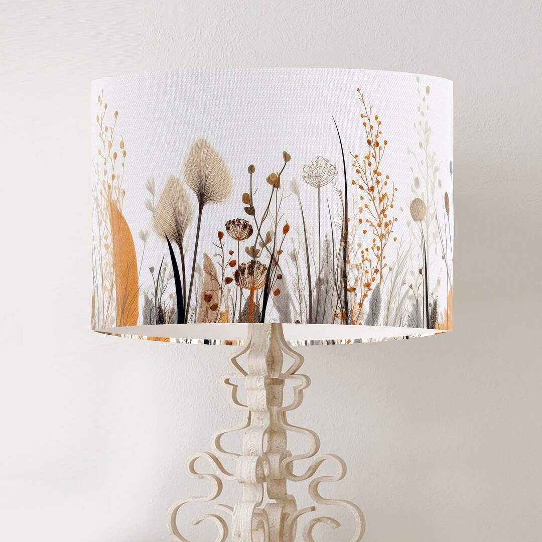 Scandi Style Neutral Tones Floral Drum Lamp Shade in Boho Earth Tones ...