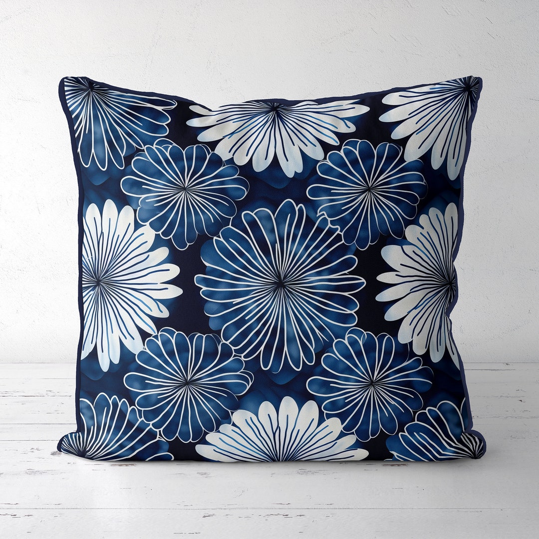 Hamptons Style Pillows, Shibori Style Blue and White Pillow Cover ...