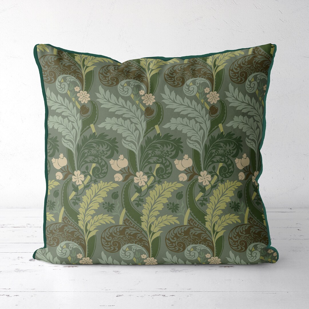 Modern English Country House Pillow Cover Green Floral Throw - Etsy