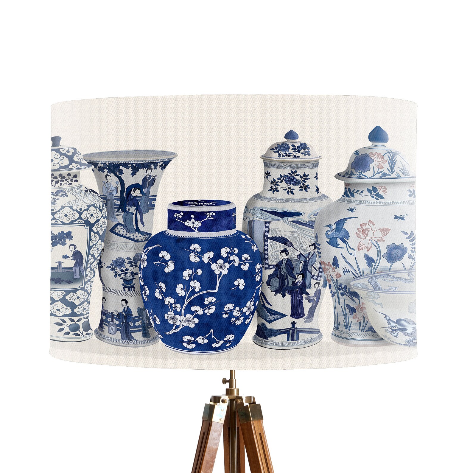 Chinoiserie Lamp Shade Chinese Decor Blue and White Lamp | Etsy