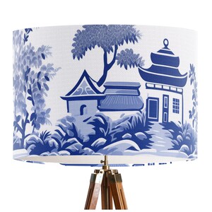 Oriental Lampshade, Blue and White Chinese Pagoda Printed Lampshade ...