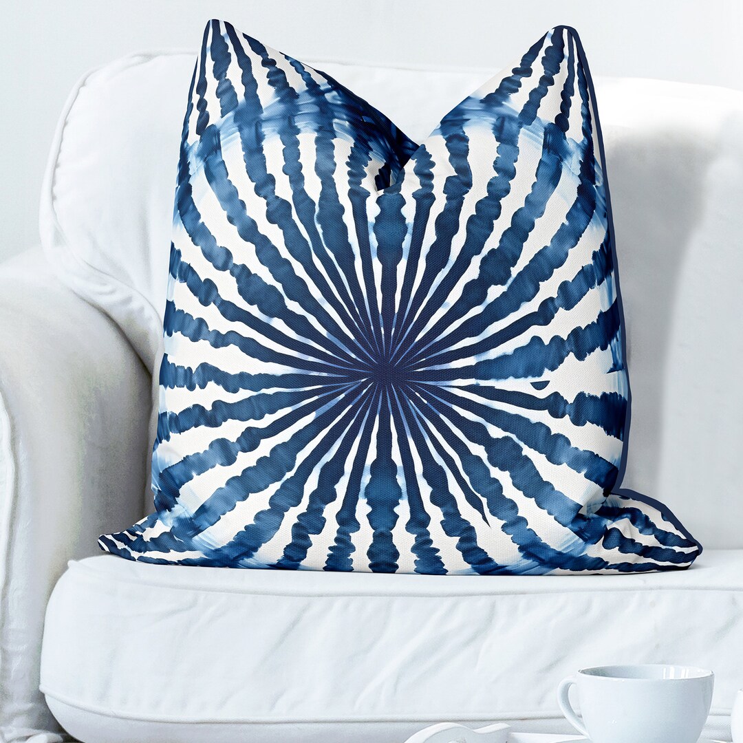 Hamptons Style Pillows, Shibori Style Blue and White Pillow Cover ...