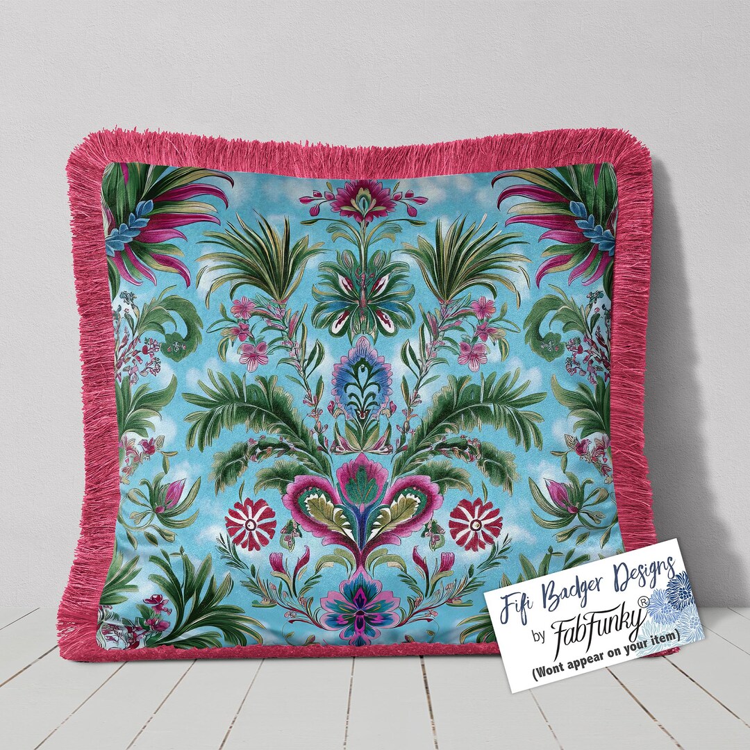 Colourful Modern Flock Pattern Luxury Velvet Fringed Pillow Cover ...