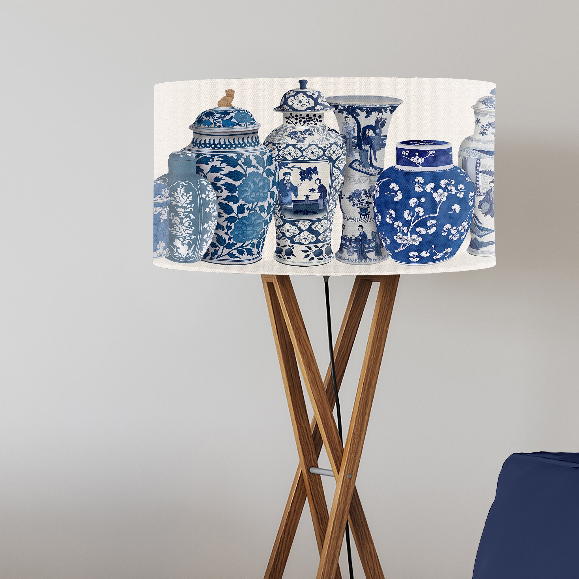 Chinoiserie Lamp Shade Chinese Decor Blue and White Lamp - Etsy