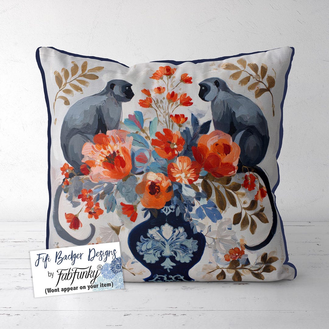 Whimsical Chinoiserie Monkey Pillow Cover – Chinoiserie Floral Vase ...