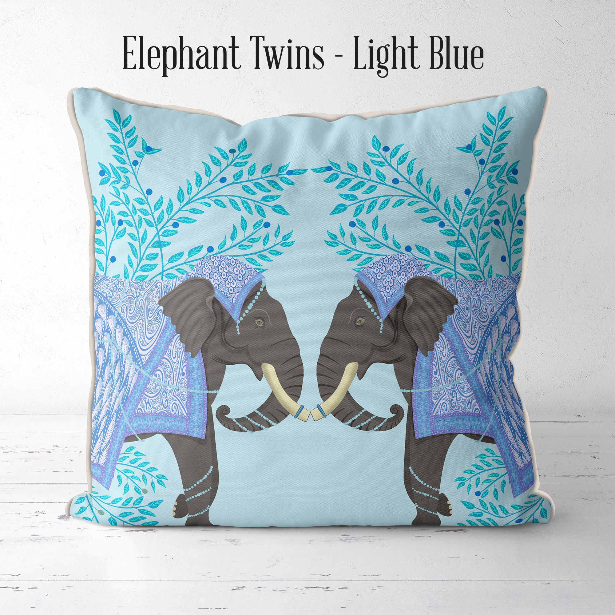 Elephant Pillow Cover Blue Tropical Pillow Designer Pillow - Etsy