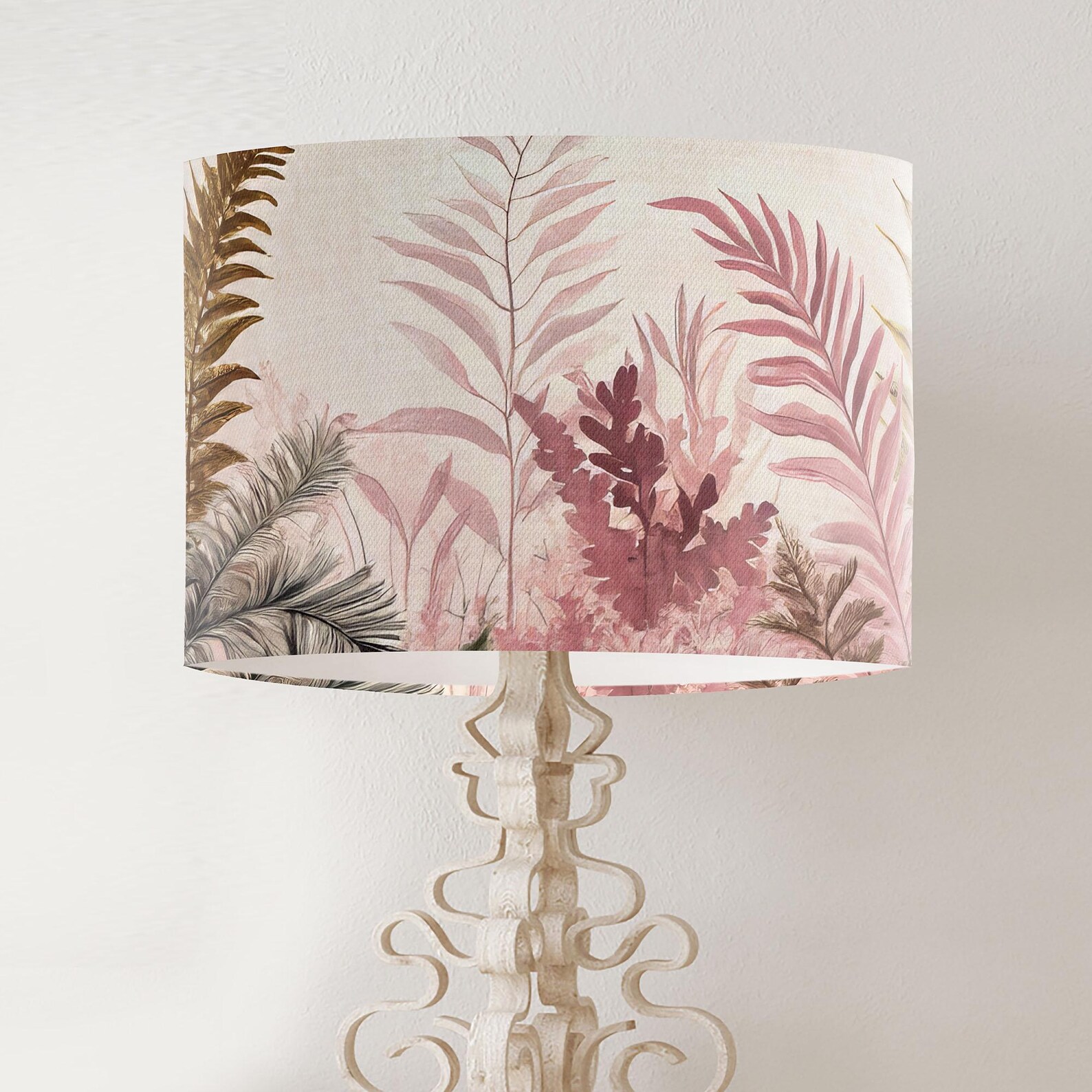 Romantic Pink and Neutral Tones Fern Lampshade, Soft Earthy Design ...