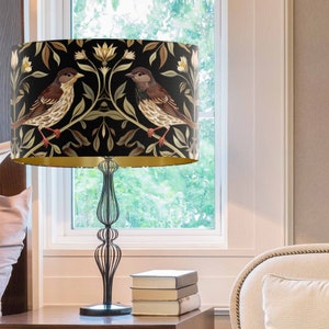 William Morris Style Lampshade, Thrush Birds on Floral Pattern ...