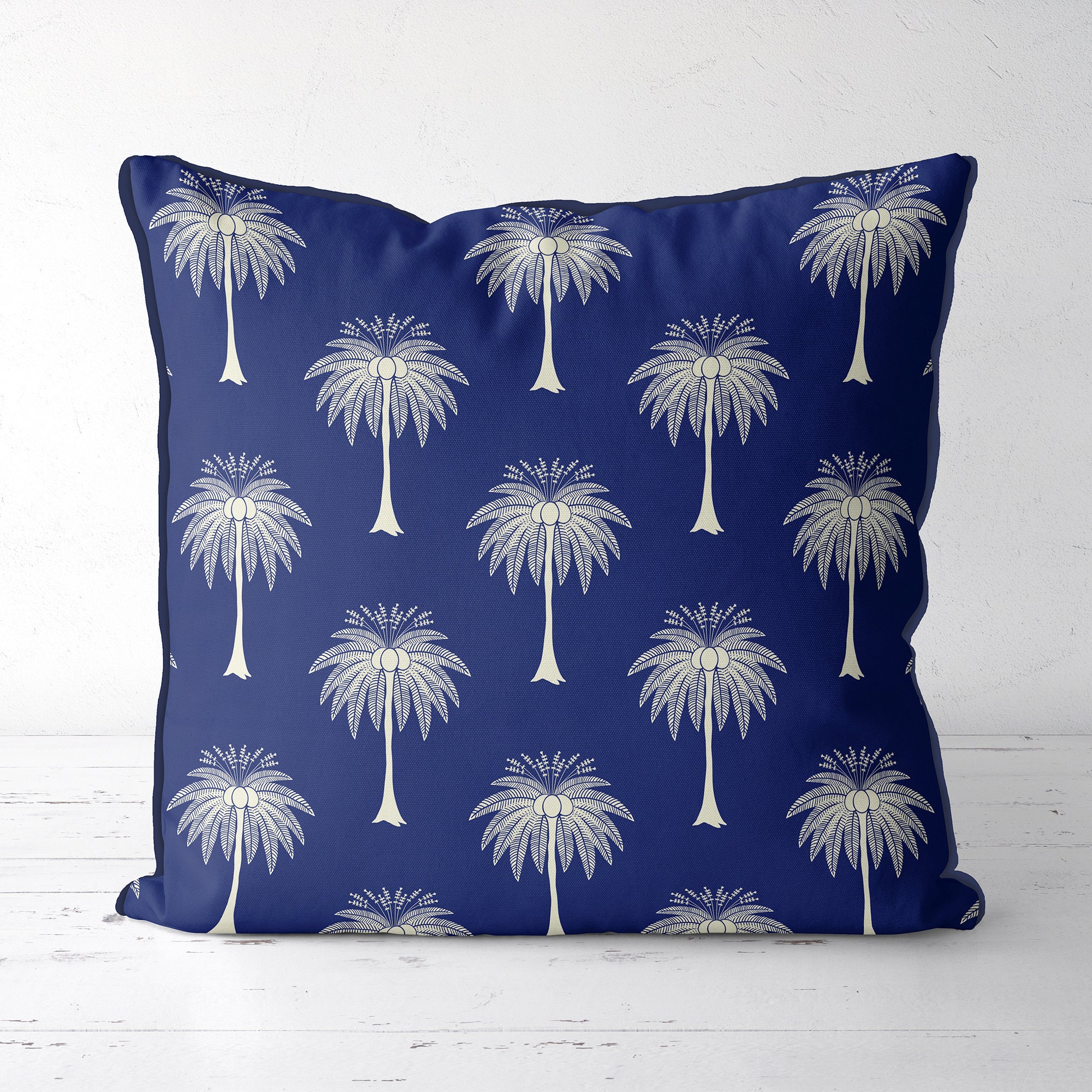 Royal Blue & white Palm Tree Pillow cover tropical palm | Etsy