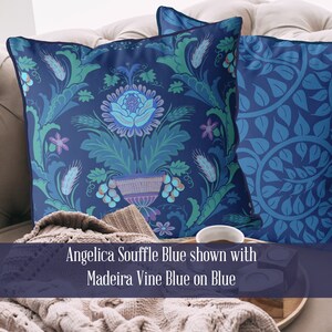 Blue Damask Pillow Cover, Modern English Country Style, Floral Cushion ...