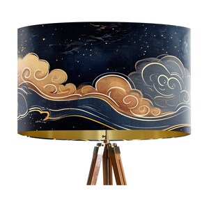Dark Blue Celestial Lampshade, Gold Cloud Drum Shade, Oriental Style - Etsy