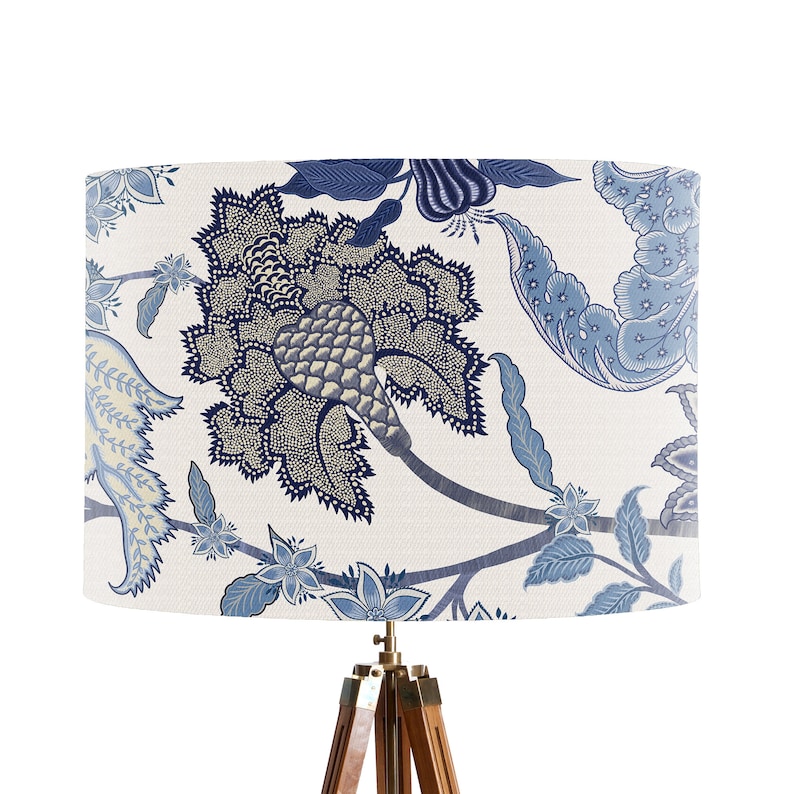 Blue and White Designer Lampshade, Jacobean Floral Style, Oriental ...