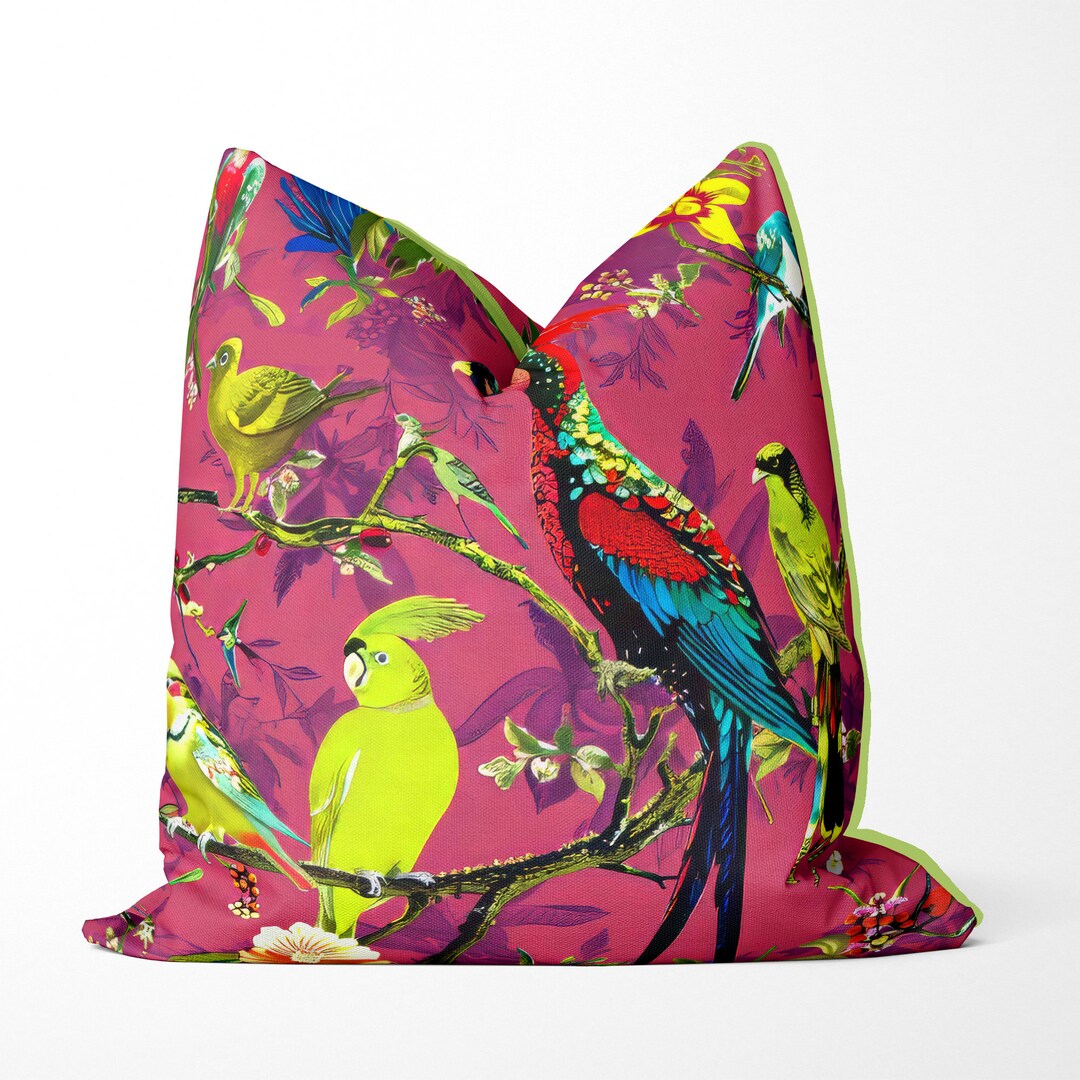 Parrot Print Cushion Cover - Exotic Bird Handmade Decorative Throw ...