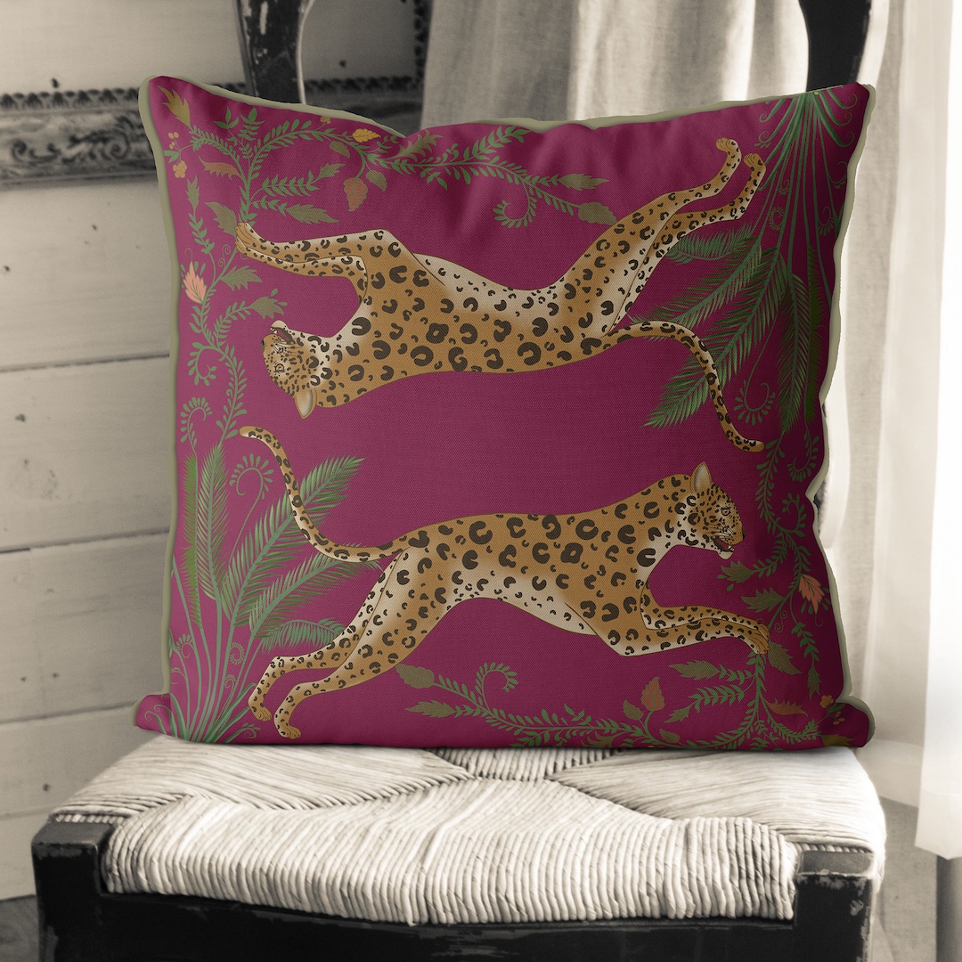 Deep Pink Leopard Pillow Cover, Tropical Accent Pillow - Etsy