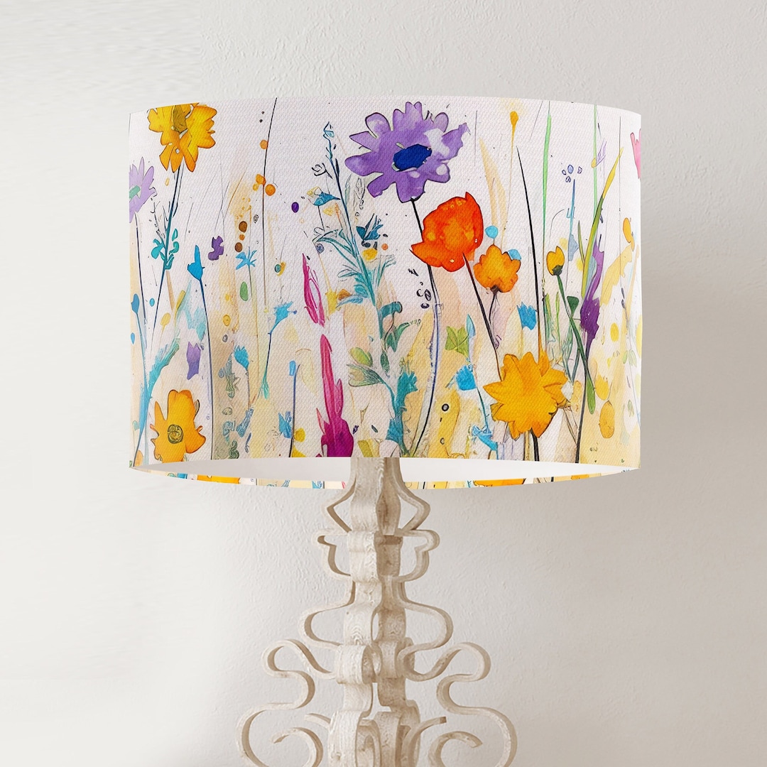 Colorful Floral Drum Lamp Shade, Pretty Printed Fabric Table Lampshade ...