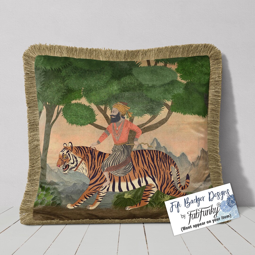 The Tiger Sovereign on Luxury Velvet Fringed Pillow Cover, Vintage ...