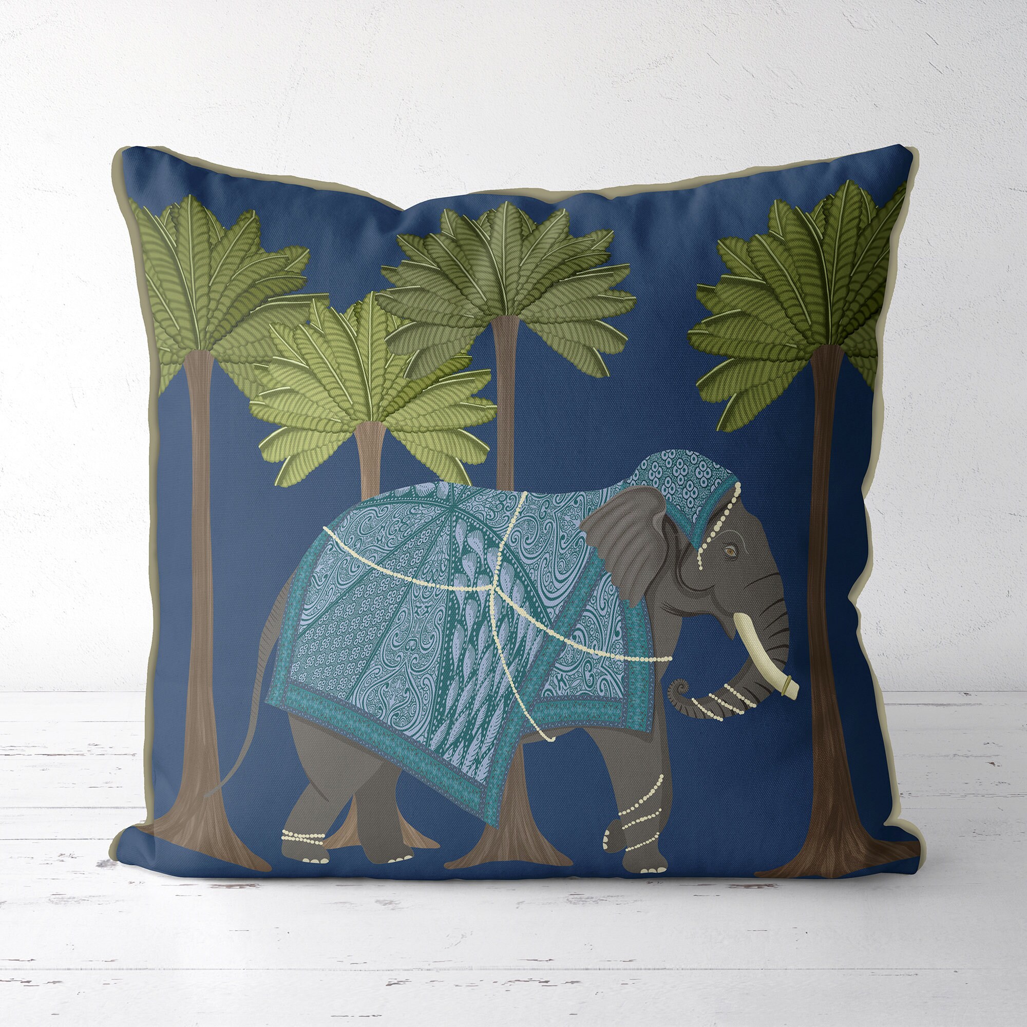 Elephant Pillow Cover blue tropical pillow designer pillow | Etsy