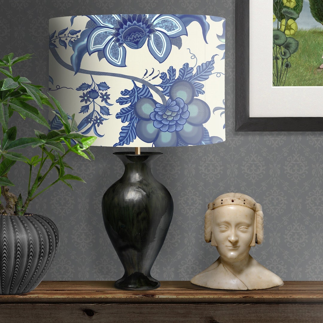 Blue and White Lamp Shade, Modern Jacobean Lampshade, Floral Hamptons ...