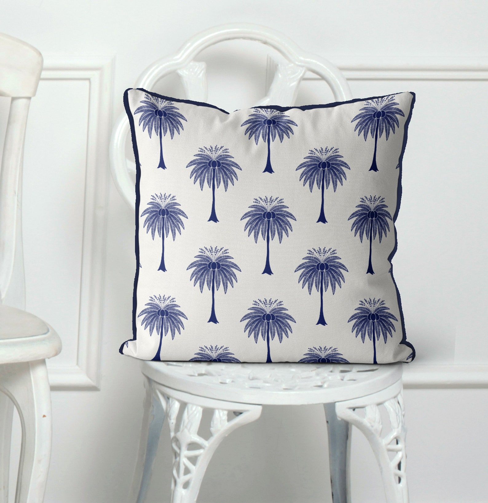 Palm Tree Pillow Cover Royal Blue & White Tropical Palm - Etsy