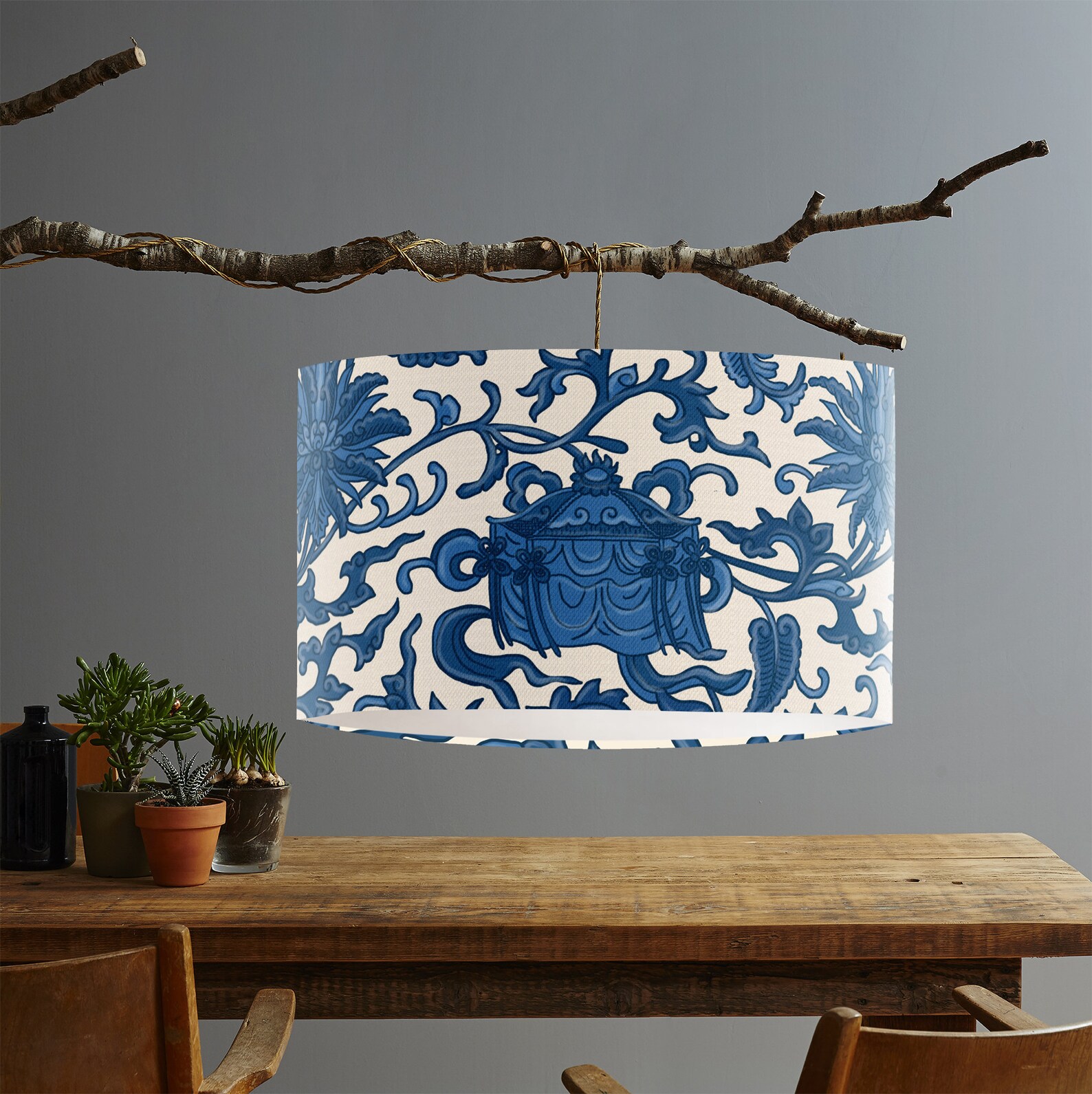 Chinoiserie Lampshade Asian Decor Chinese Decor Blue and | Etsy