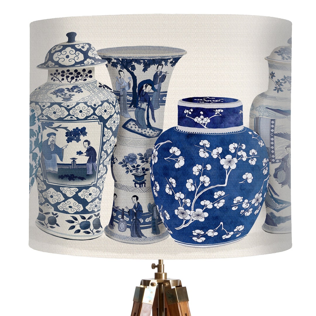 Chinoiserie Lamp Shade Chinese Decor Blue and White Lamp - Etsy