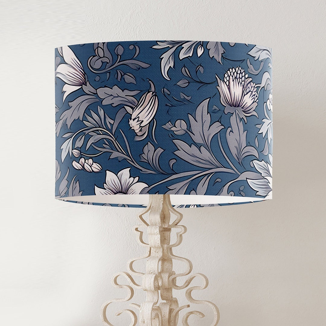 Modern French Blue and Grey Floral Lamp Shade, Boho Style Handmade ...