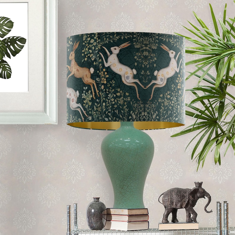 Medieval Folk Style Hare Lampshade Handmade, Olive Green Handmade ...