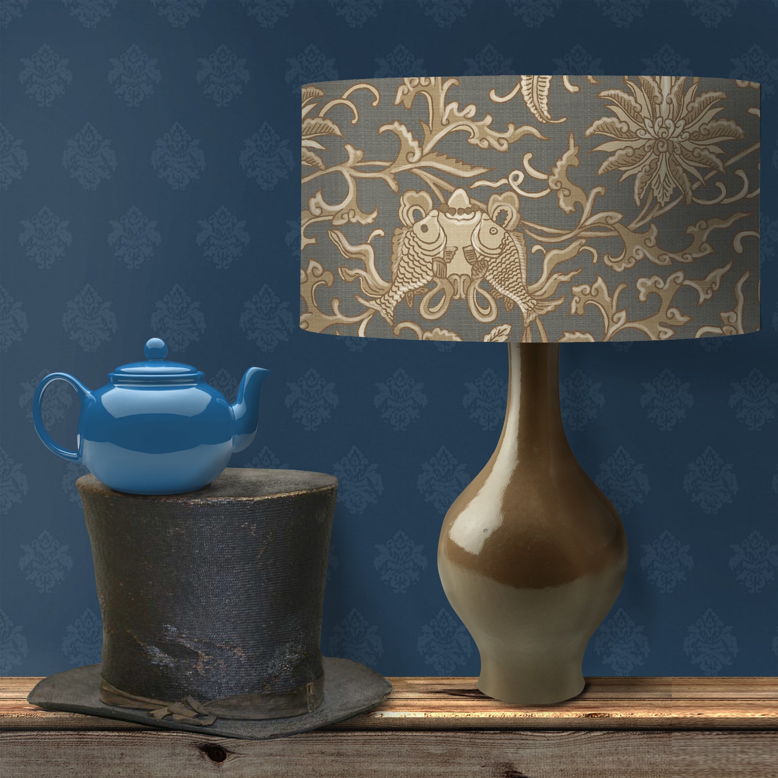 Chinoiserie Lampshade Slate Grey Asian Decor Chinese Decor - Etsy
