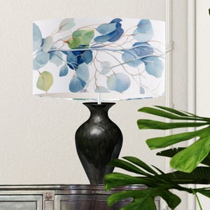 Blue Green and White Eucalyptus Floral Drum Lampshade, Printed Lamp ...