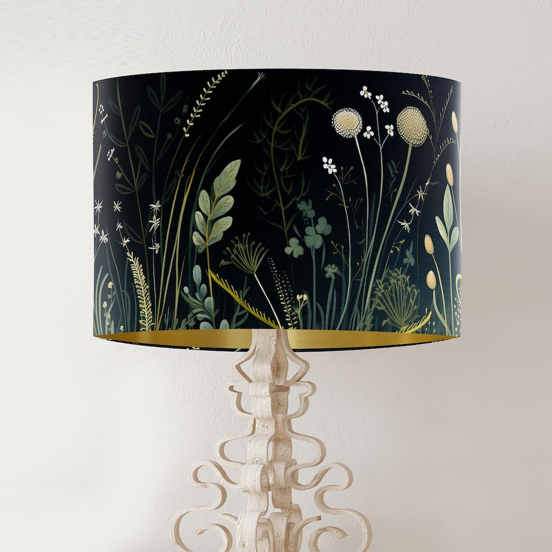 Modern Scandi Style Floral Grass Drum Lampshade, Printed Lamp Shade ...