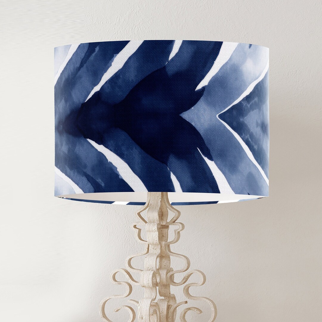Dark Indigo Blue and White Hamptons Style Handmade Printed Fabric Drum ...