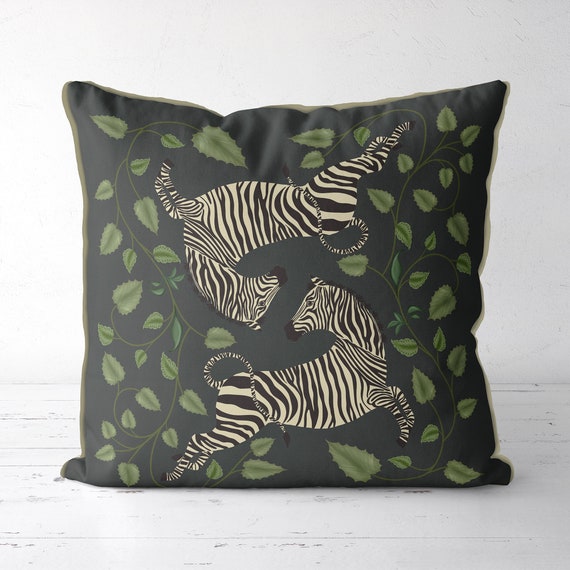Zebra cushion cover throw pillow cover Black tropical | Etsy