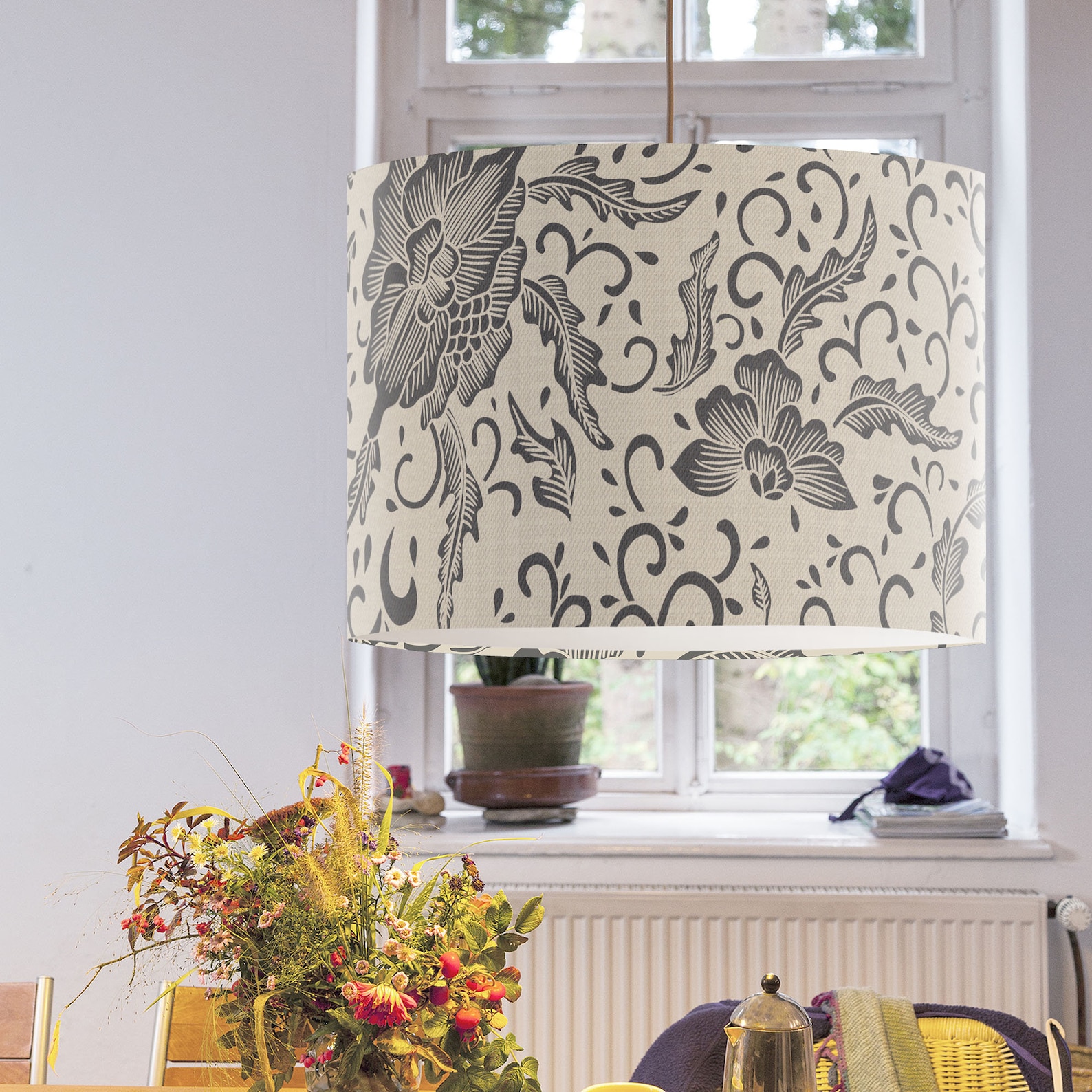 Chinoiserie Lampshade Slate Grey Asian Decor Chinese Decor | Etsy